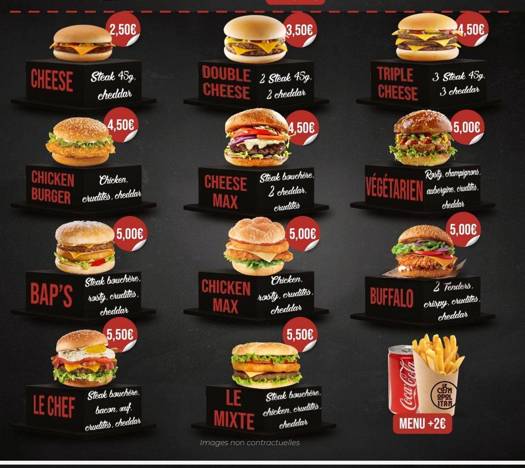 Menu au Cosmopolitan restaurant, Le Chambon-Feugerolles