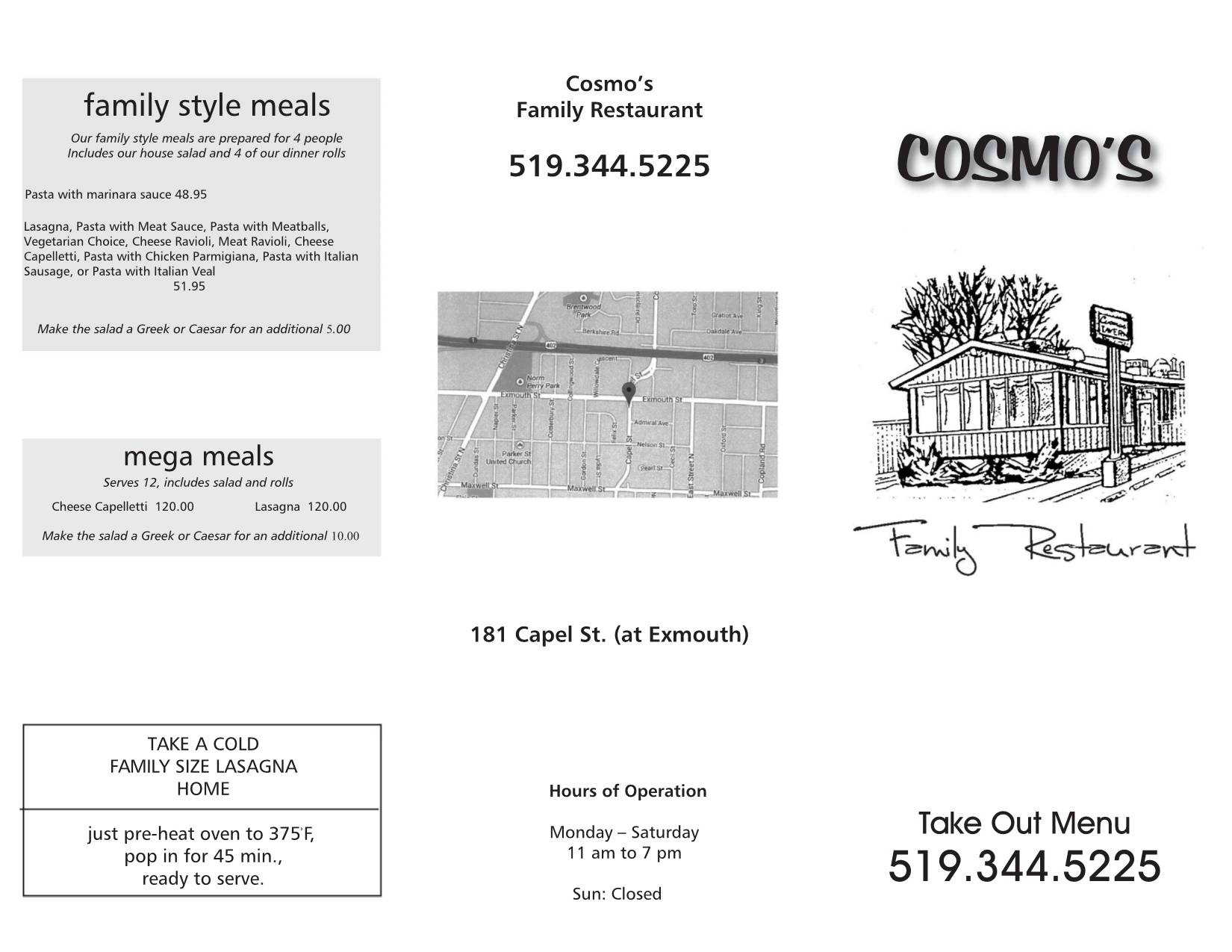 Menu at Cosmo's Family Restaurant, Sarnia