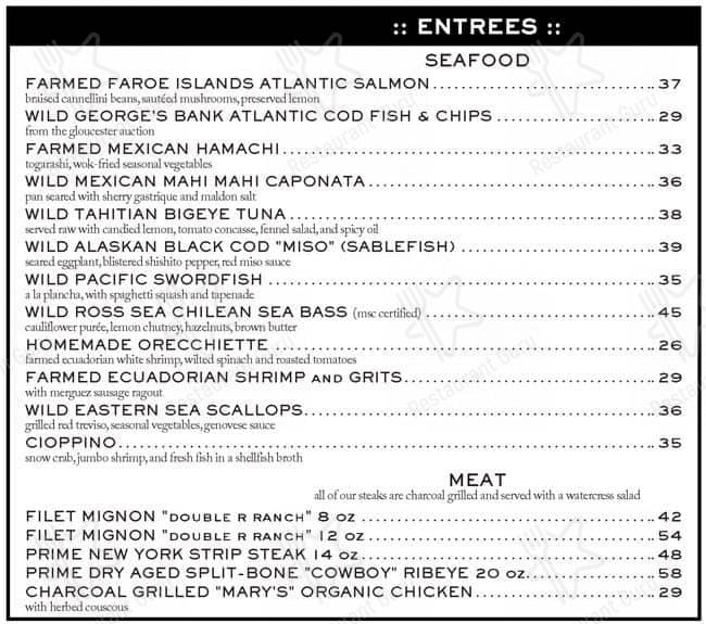 Menu at Water Grill restaurant, Costa Mesa