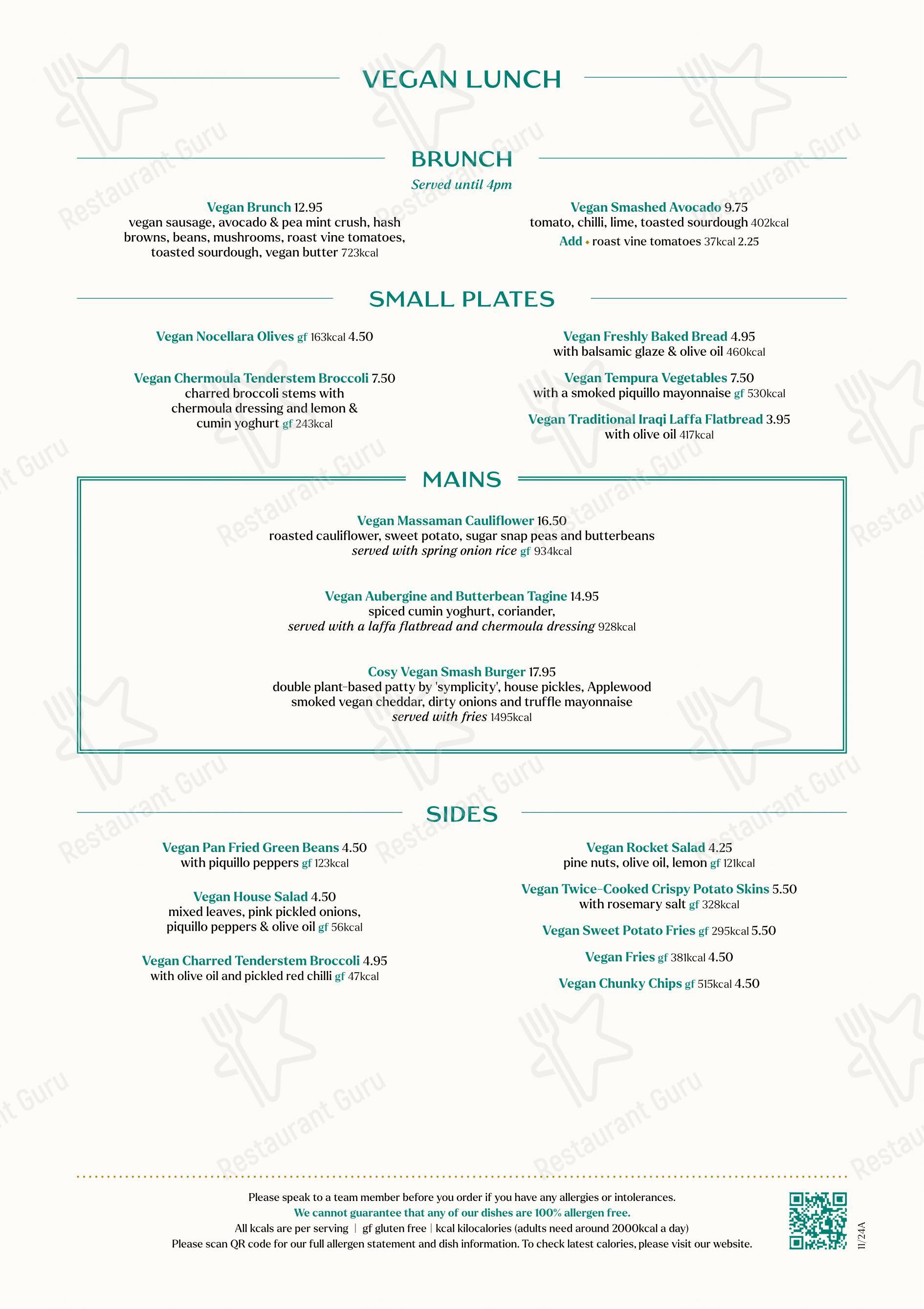 Menu at Cosy Club, York
