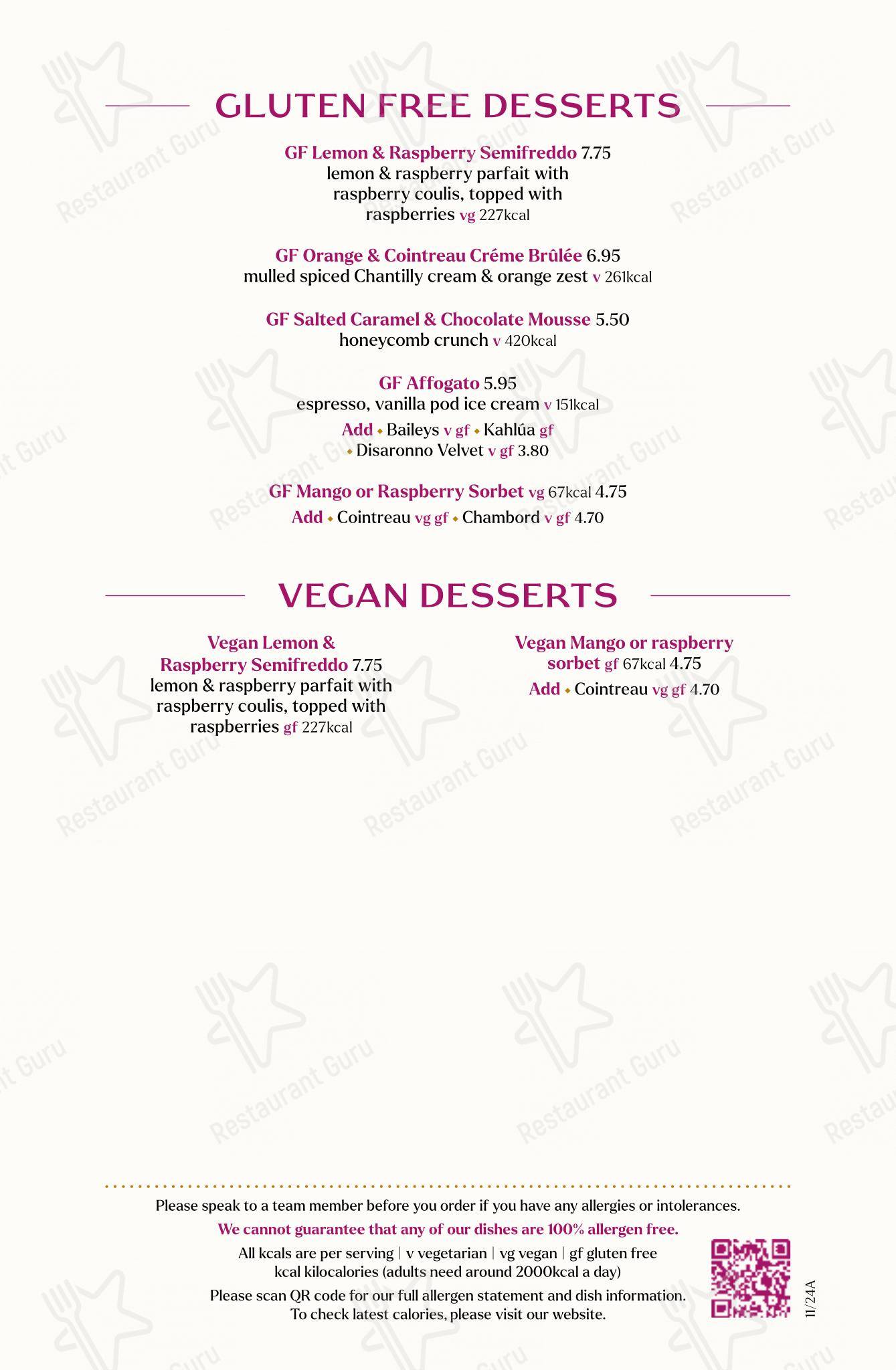 Menu at Cosy Club, York