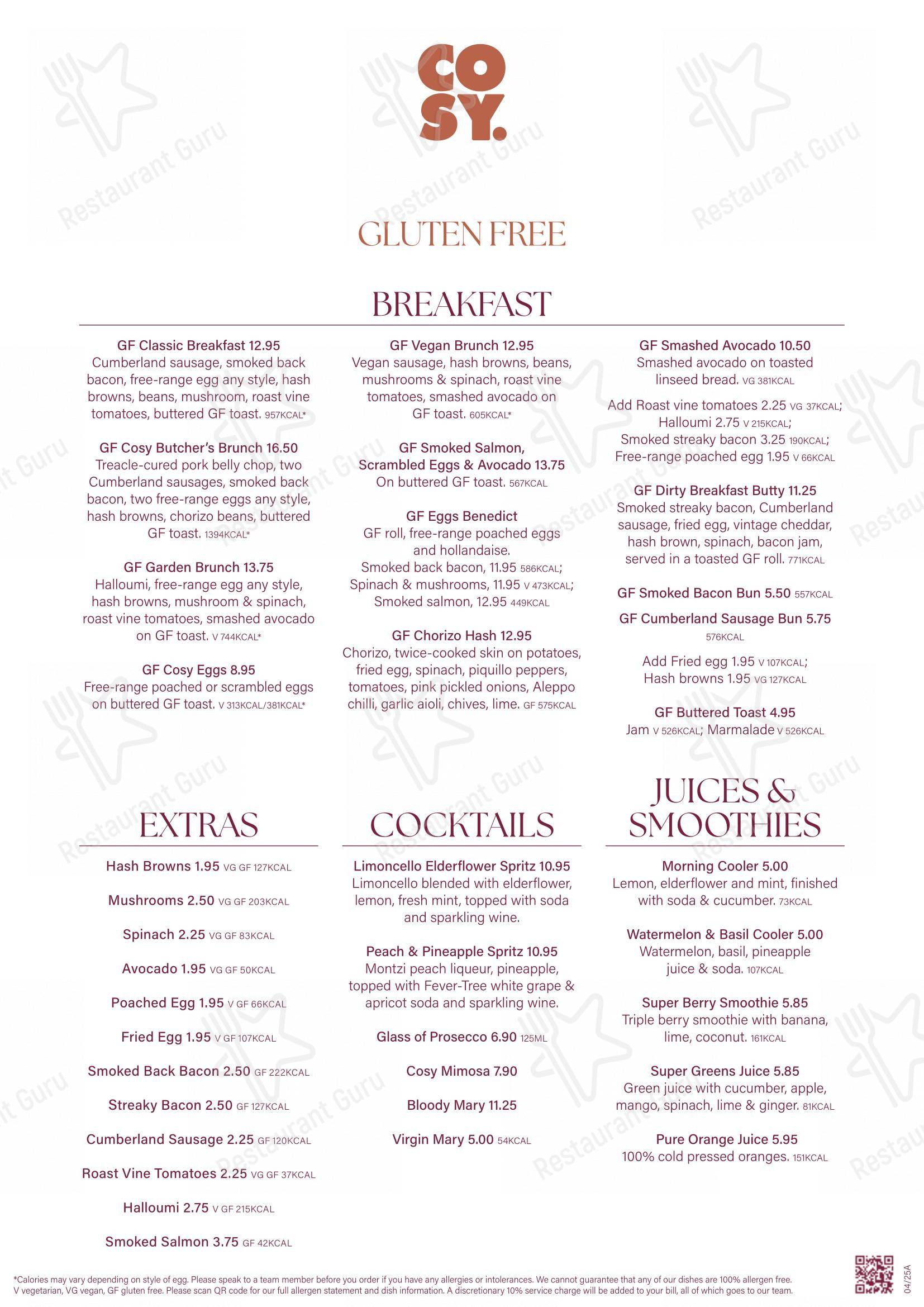 Menu at Cosy Club, Norwich