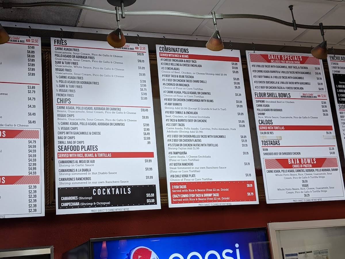 Menu at Cotijas Mexican Food restaurant, San Diego, Tierrasanta Blvd