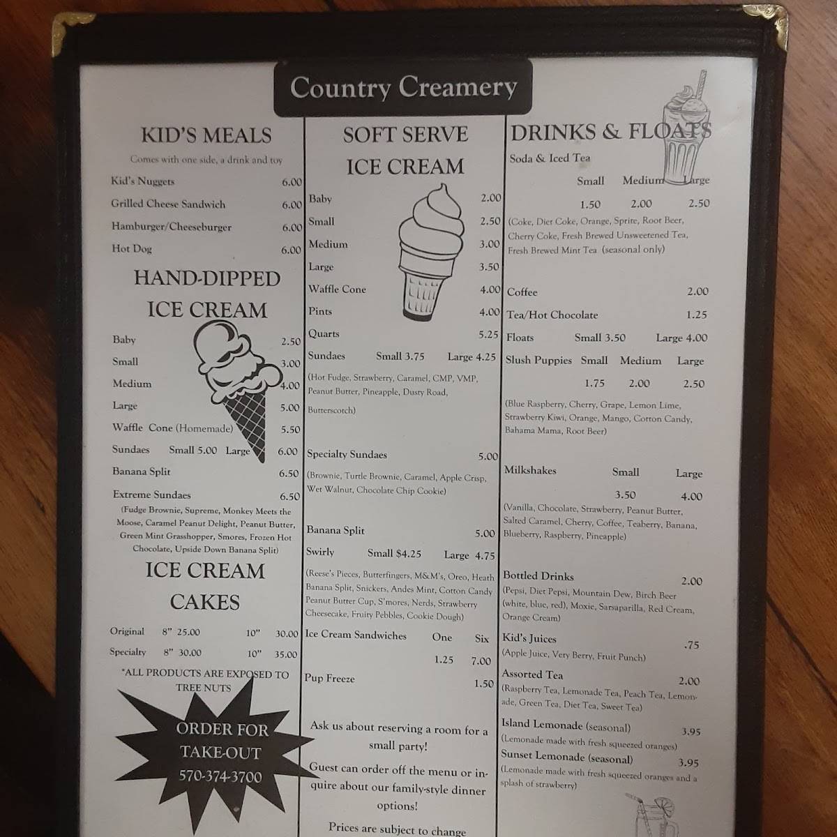 Menu at Country Creamery restaurant, Kratzerville, PA-204