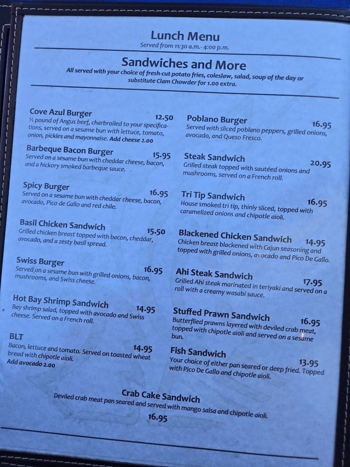 Menu at Cove Azul Bar & Grill, Gualala