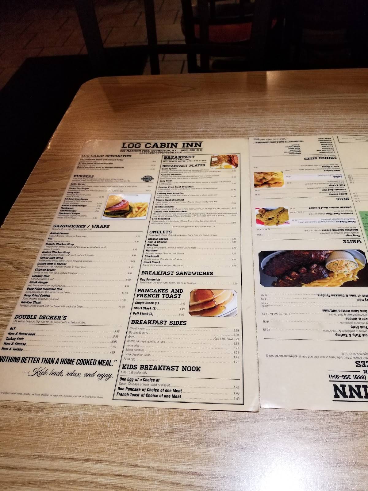 Menu at Log Cabin Inn steakhouse, Covington, 322 Madison Pike