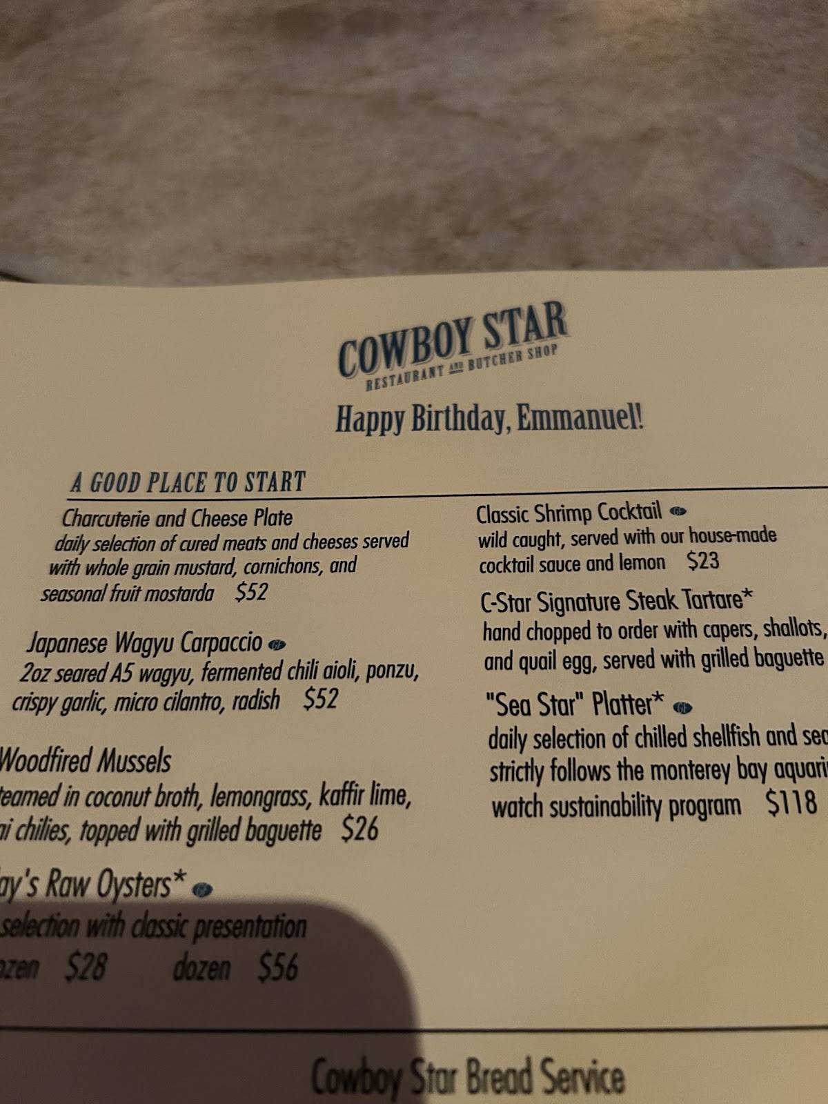Menu at Cowboy Star Restaurant and Butcher Shop, San Diego