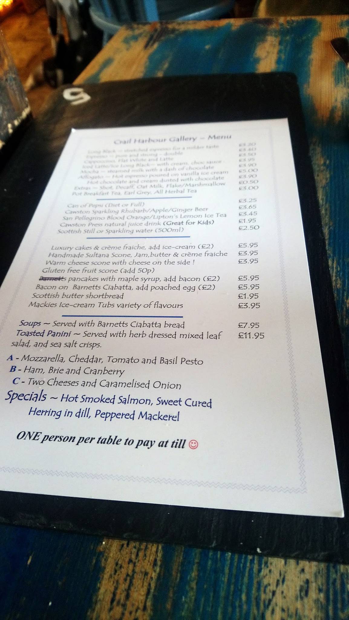 Menu at Crail Harbour Gallery & Tearoom cafe, Crail