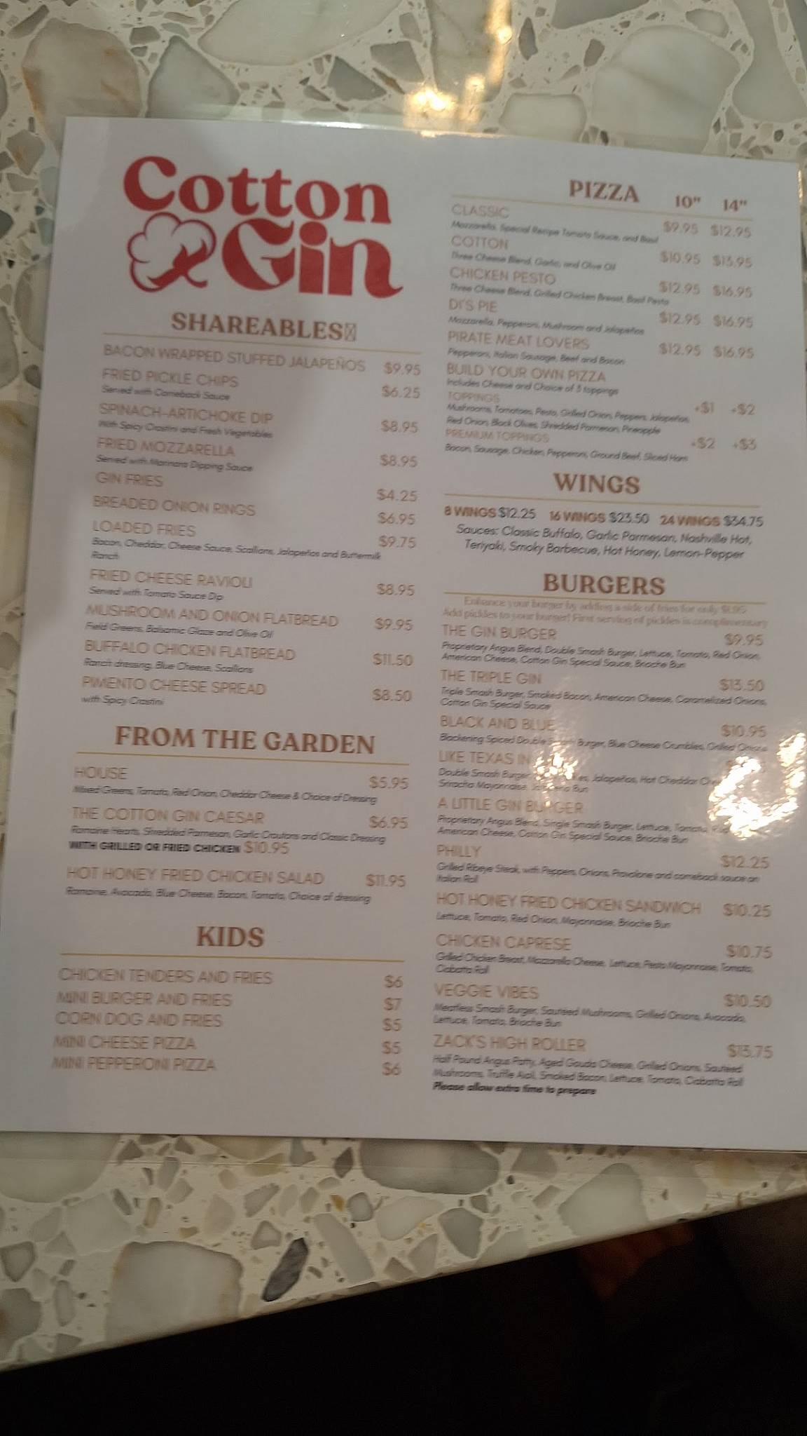 Menu at Crandall Cotton Gin Restaurant & Bar, Crandall