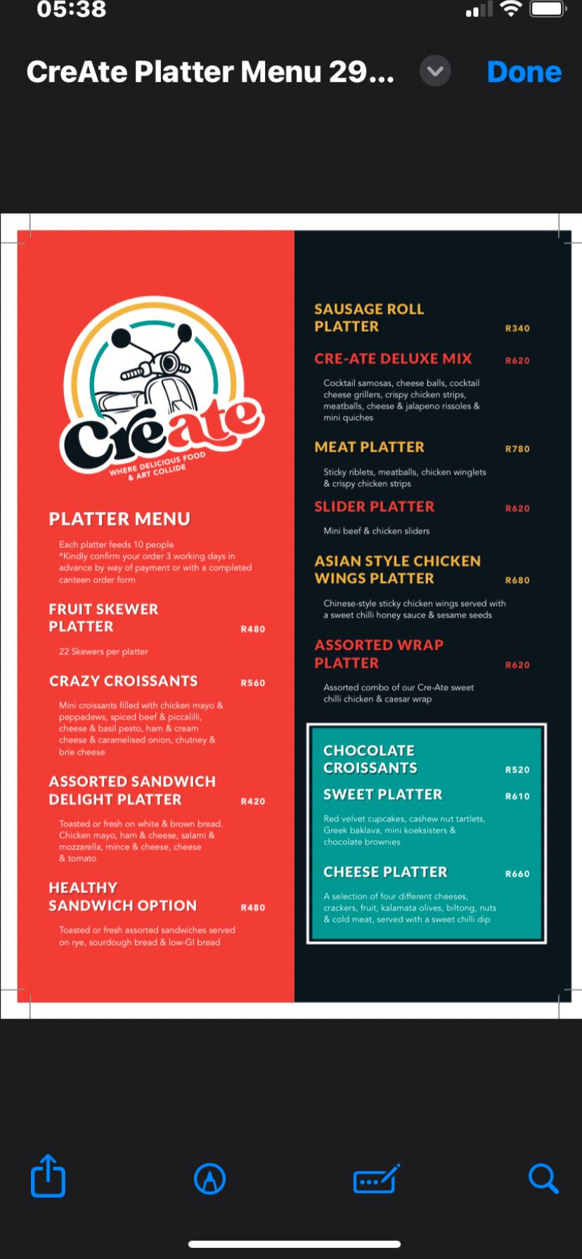 Menu at Create Cafè & Canteen VC cafe, Pretoria