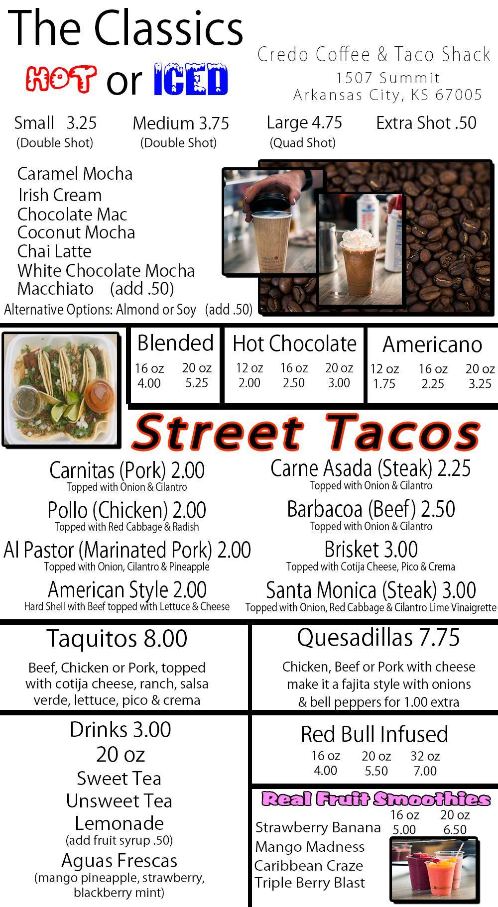 Menu at Credo Coffee restaurant, Arkansas City