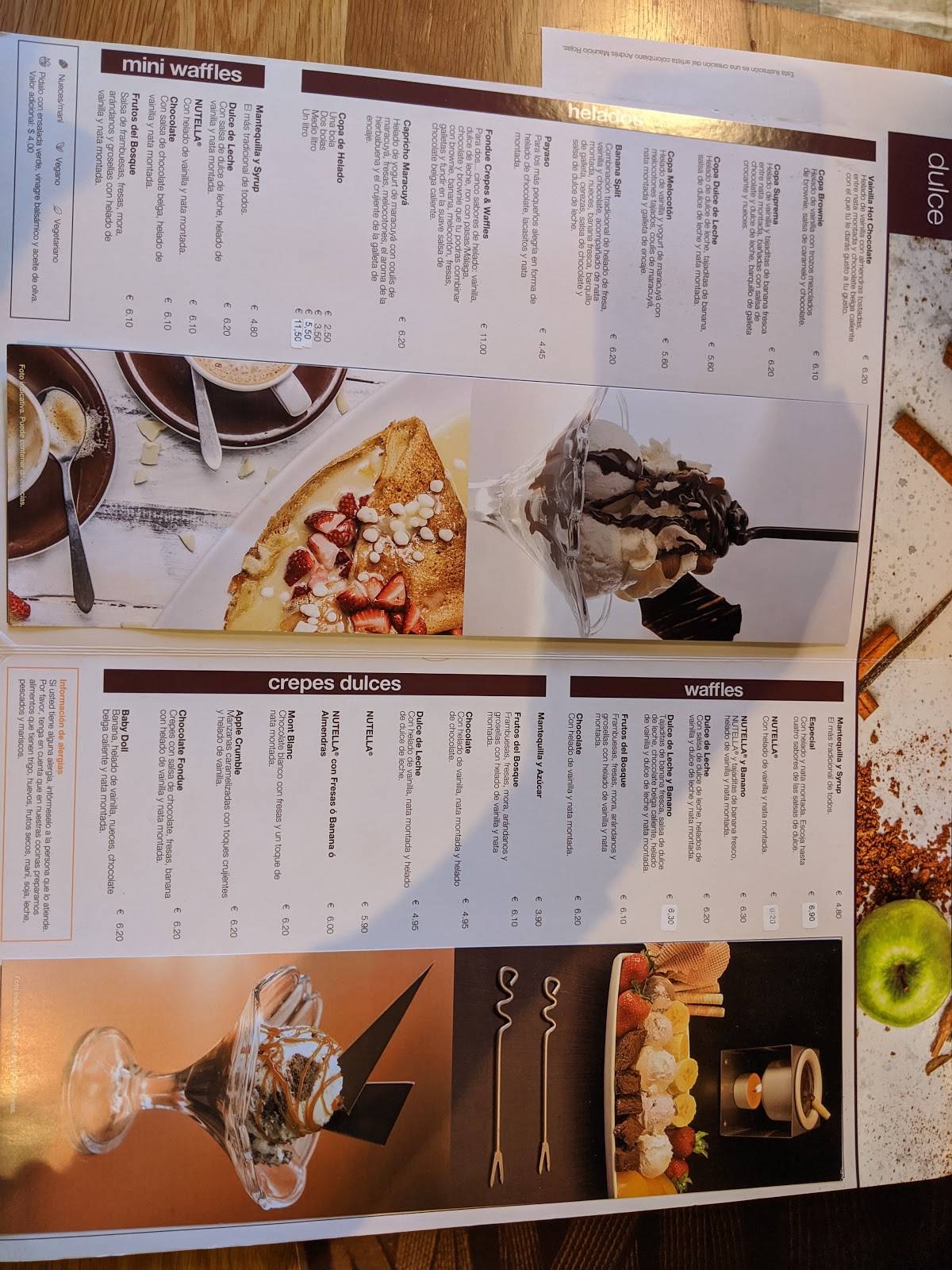 Carta del postres Crepes & Waffles Calle Fuencarral, Madrid, Calle del ...