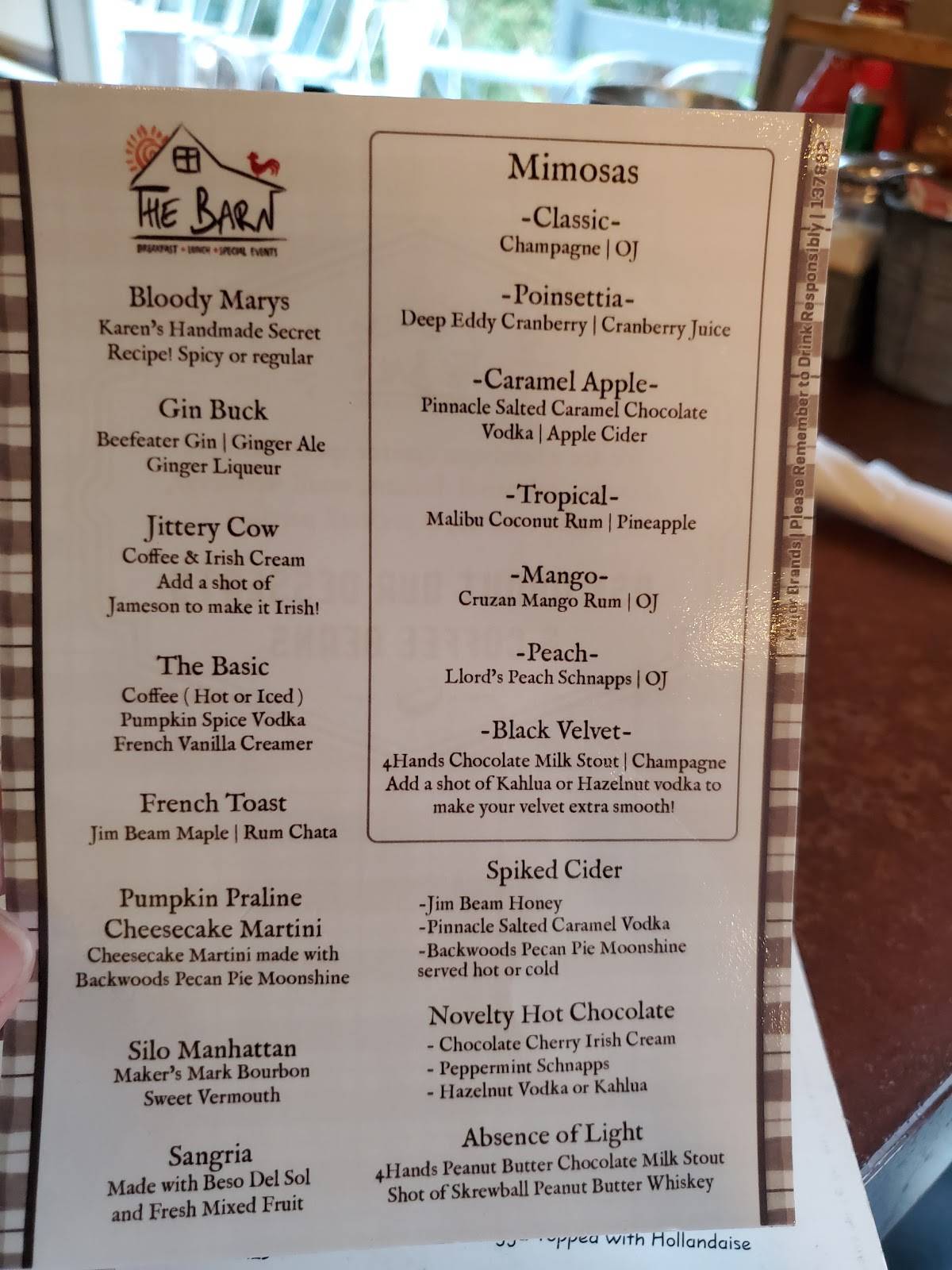Menu at The Barn, St. Louis, Sappington Rd
