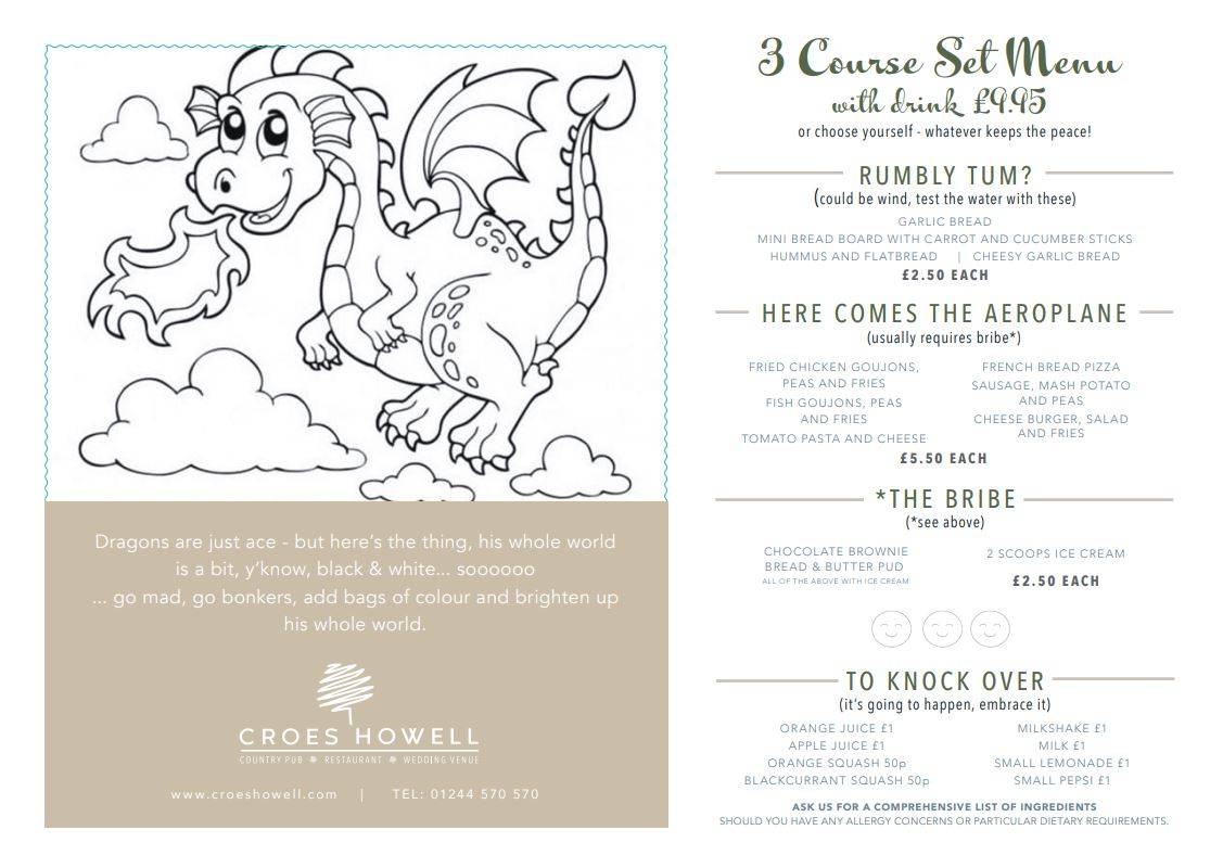 Menu at Croes Howell Restaurant & Bar, Wrexham
