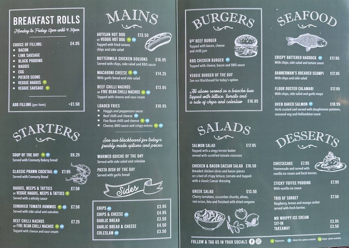 Menu at Crofters restaurant, Fortrose