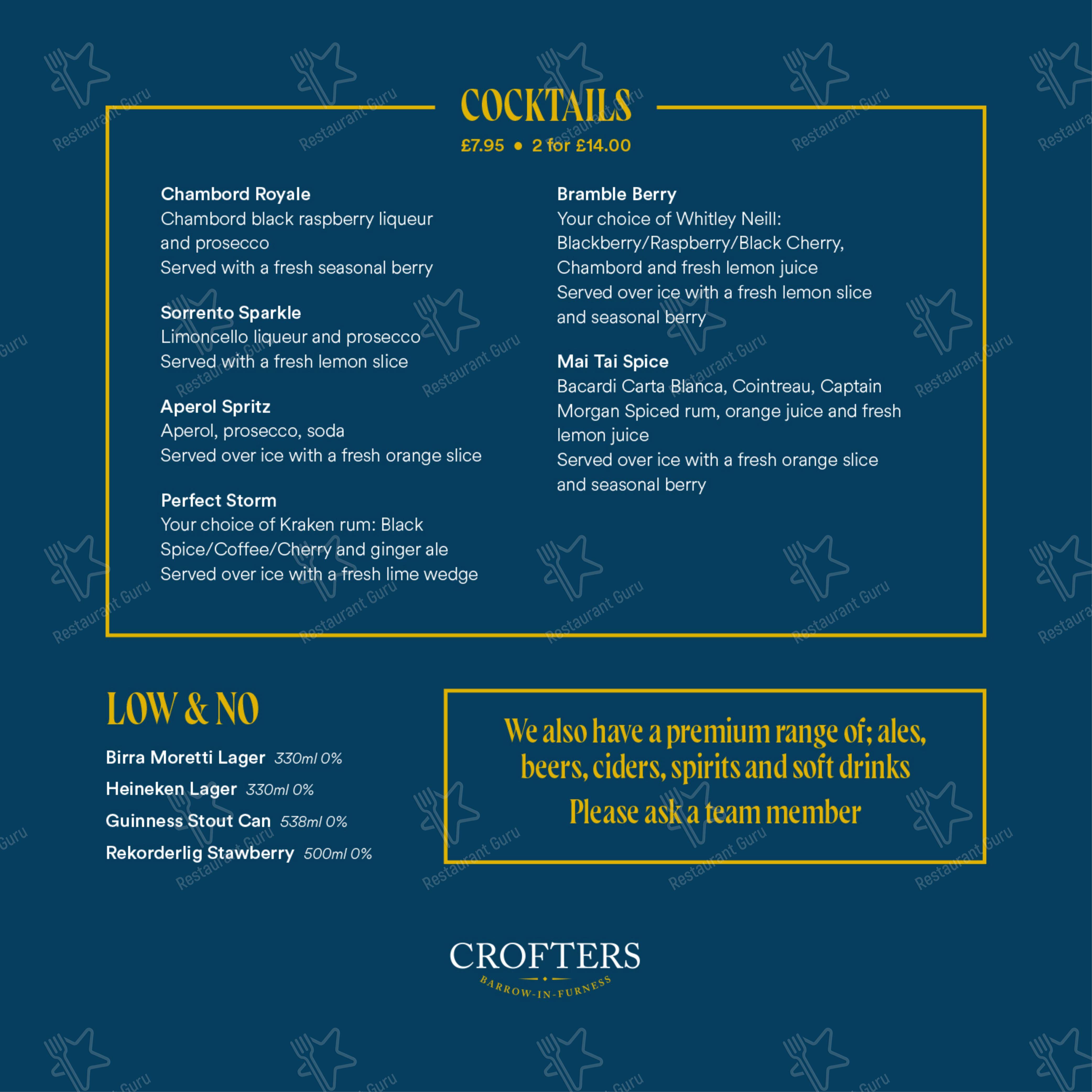 Menu at Crofters pub & bar, Barrow-in-Furness