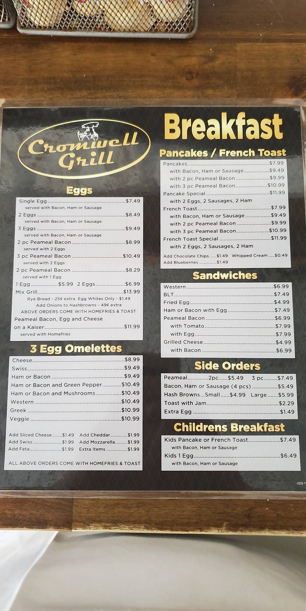 Menu at Cromwell Grill restaurant, Sarnia