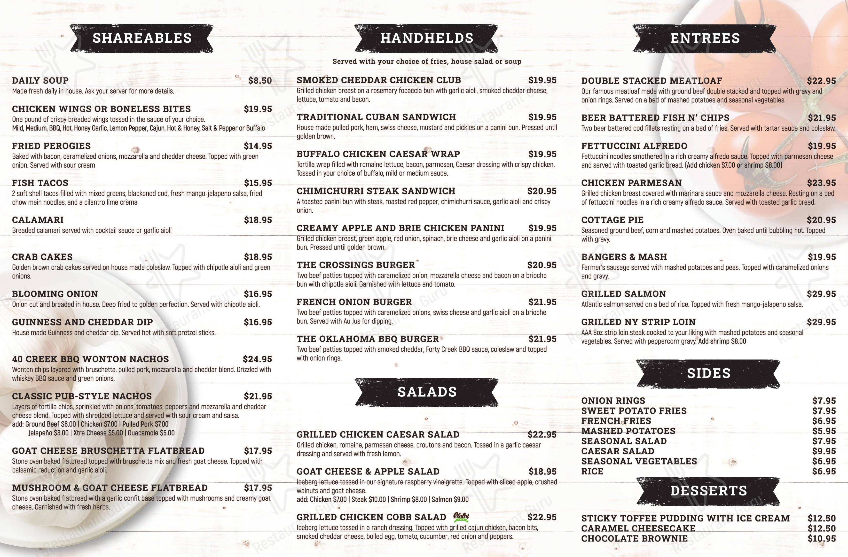 Menu at Crossing Pub & Eatery, London, Hyde Park Rd