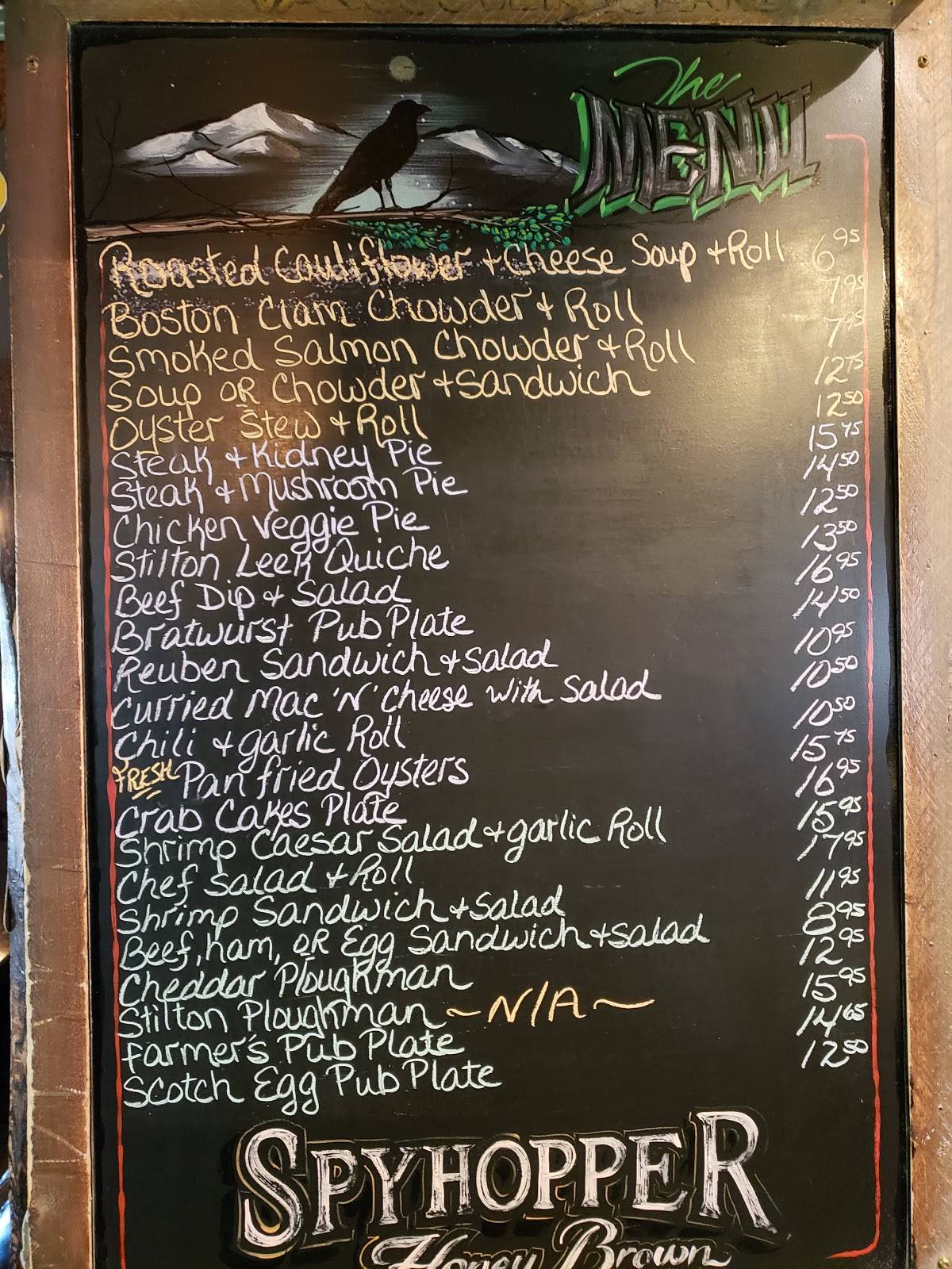 Menu at Crow & Gate Pub, Nanaimo