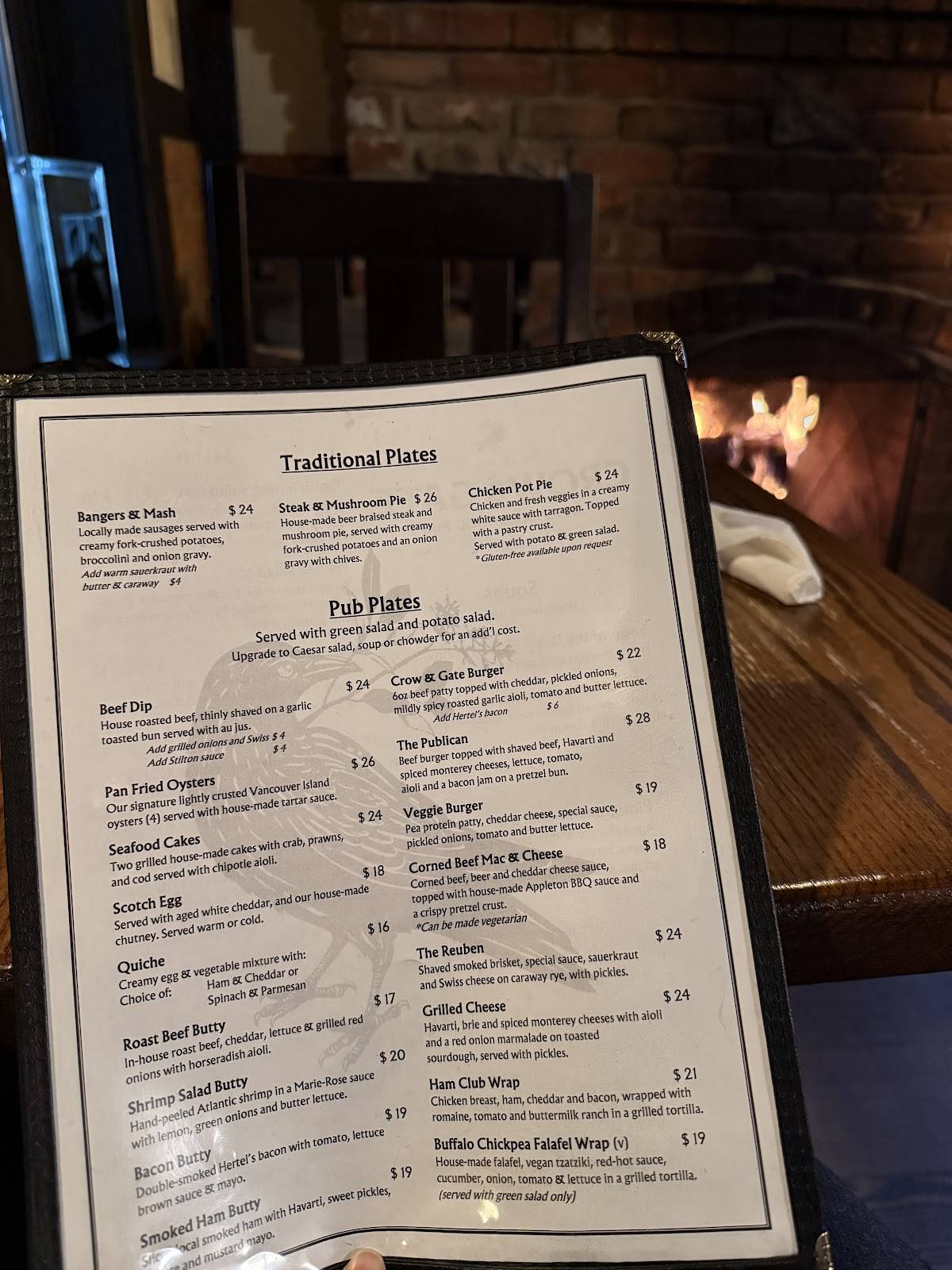 Menu at Crow & Gate Pub, Nanaimo