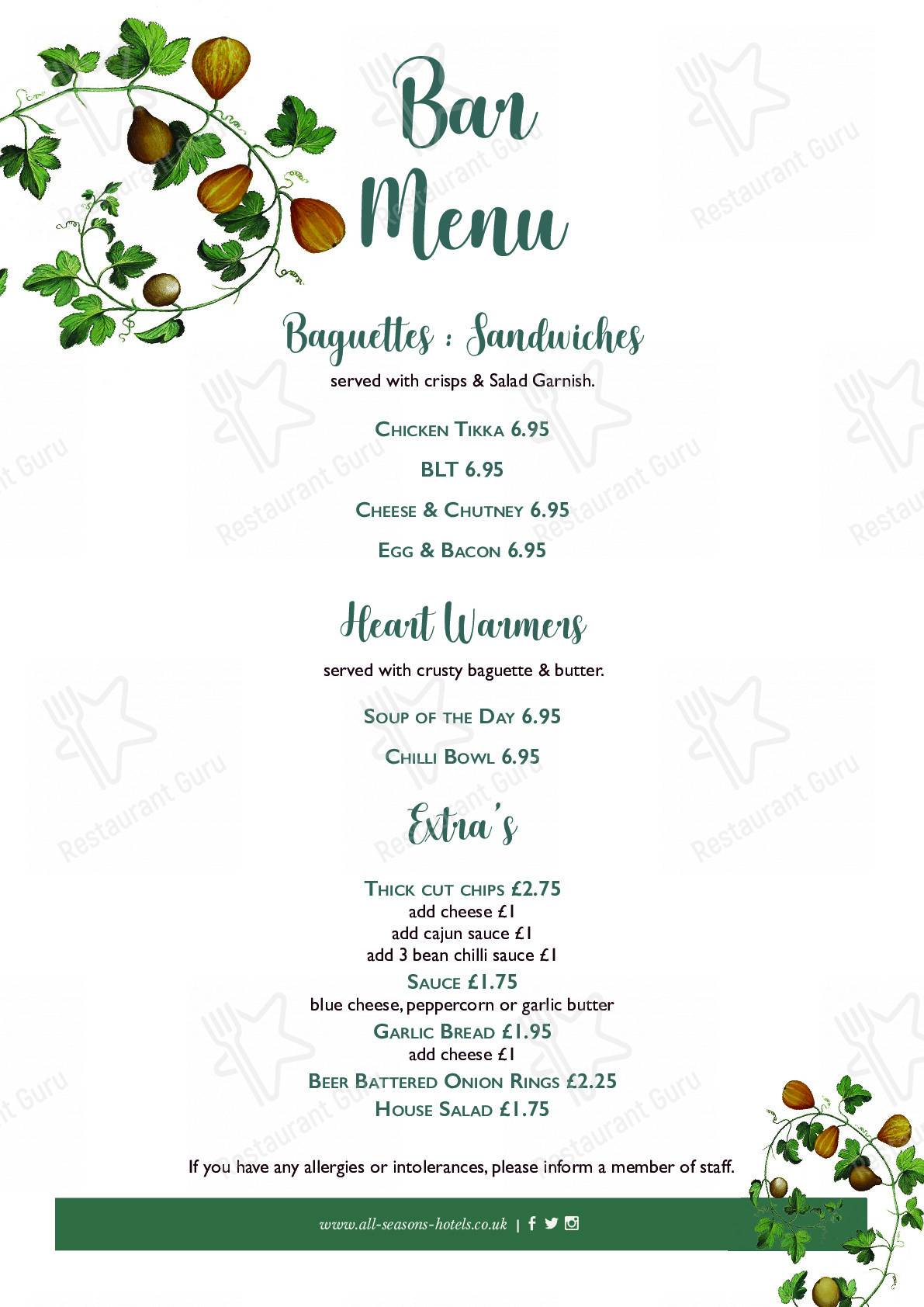 Menu at Rafters Restaurant, Blockley