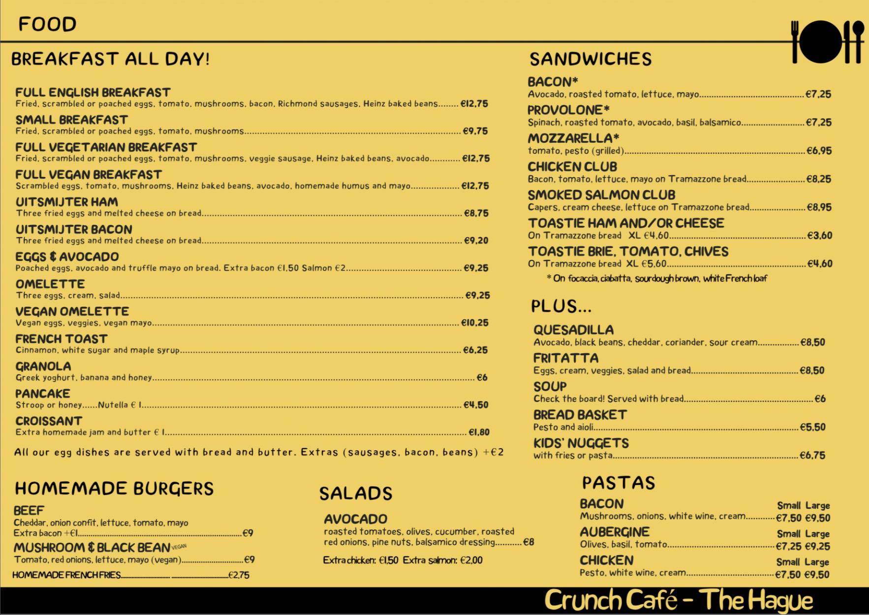Speisekarte von Crunch Café, Den Haag