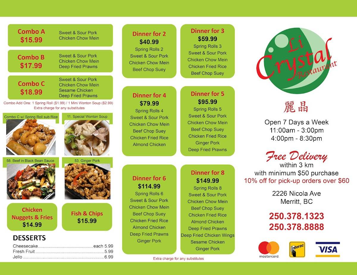 Menu at Crystal Gardens Chinese Restaurant, Merritt