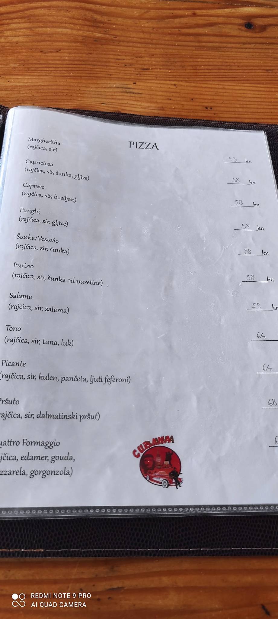 Menu at Cubana Beach Bar, Vir