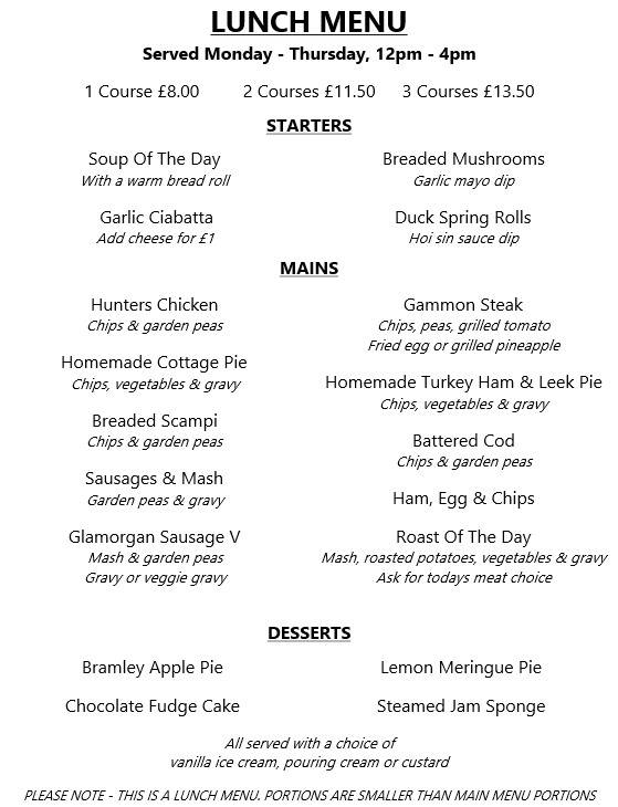 Menu at Cunliffe Arms pub & bar, Wrexham, Jeffreys Rd
