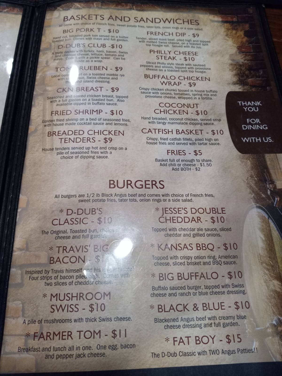 Menu at D-dubs Bar And Grill, Eudora