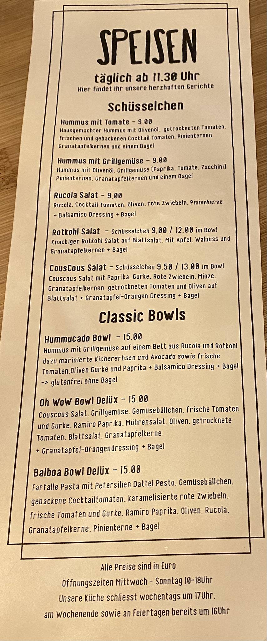 Speisekarte von DAS KAFF – bagel Bar & coffee salon, Mülheim an der Ruhr
