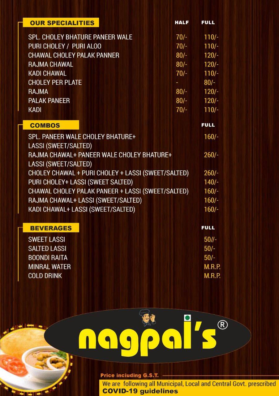 Menu at DELHI KE FAMOUS Nagpal's Chole Bhature, Mumbai