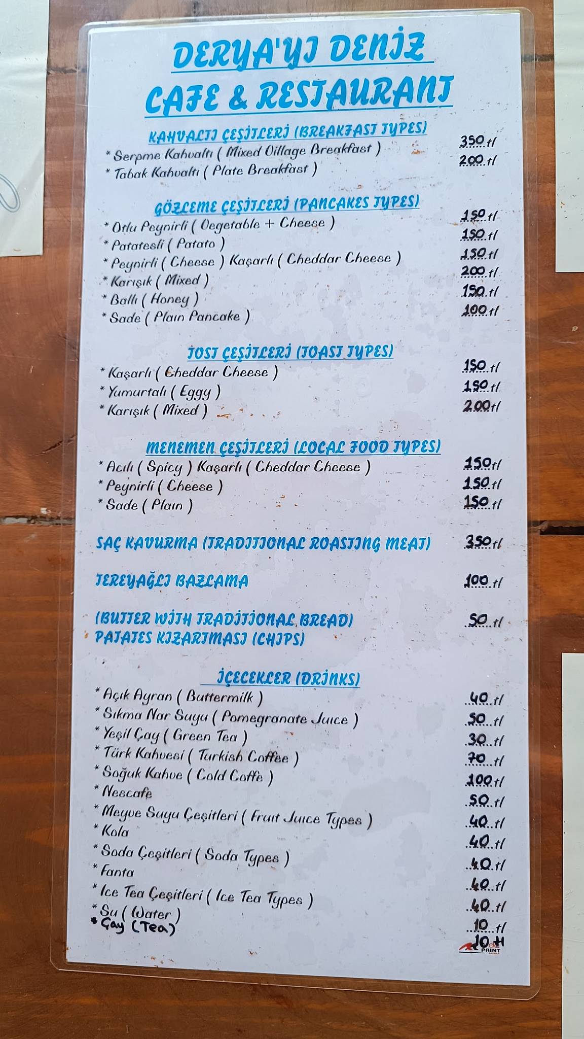 Menu at DERYA'YI DENİZ Cafe&Restaurant&Kahvaltı&Konaklama, Turkey