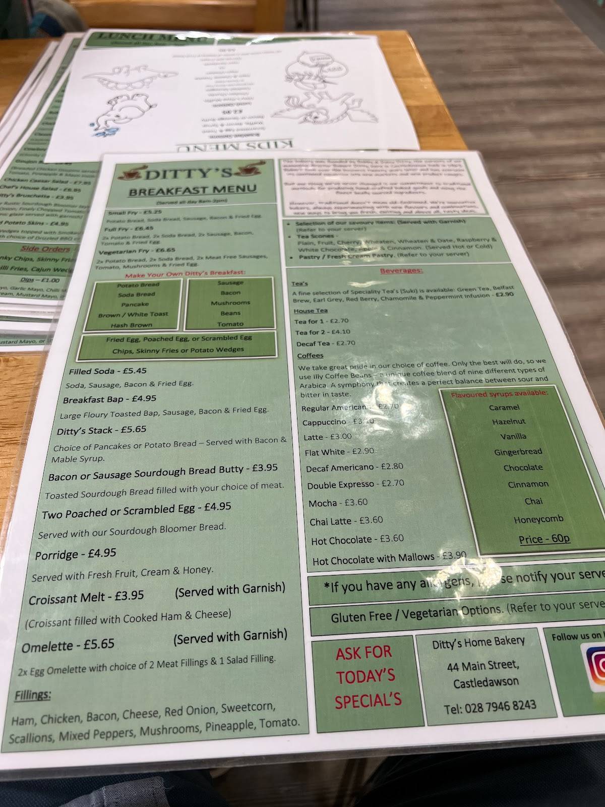 Menu at DITTY'S CASTLEDAWSON cafe, Magherafelt