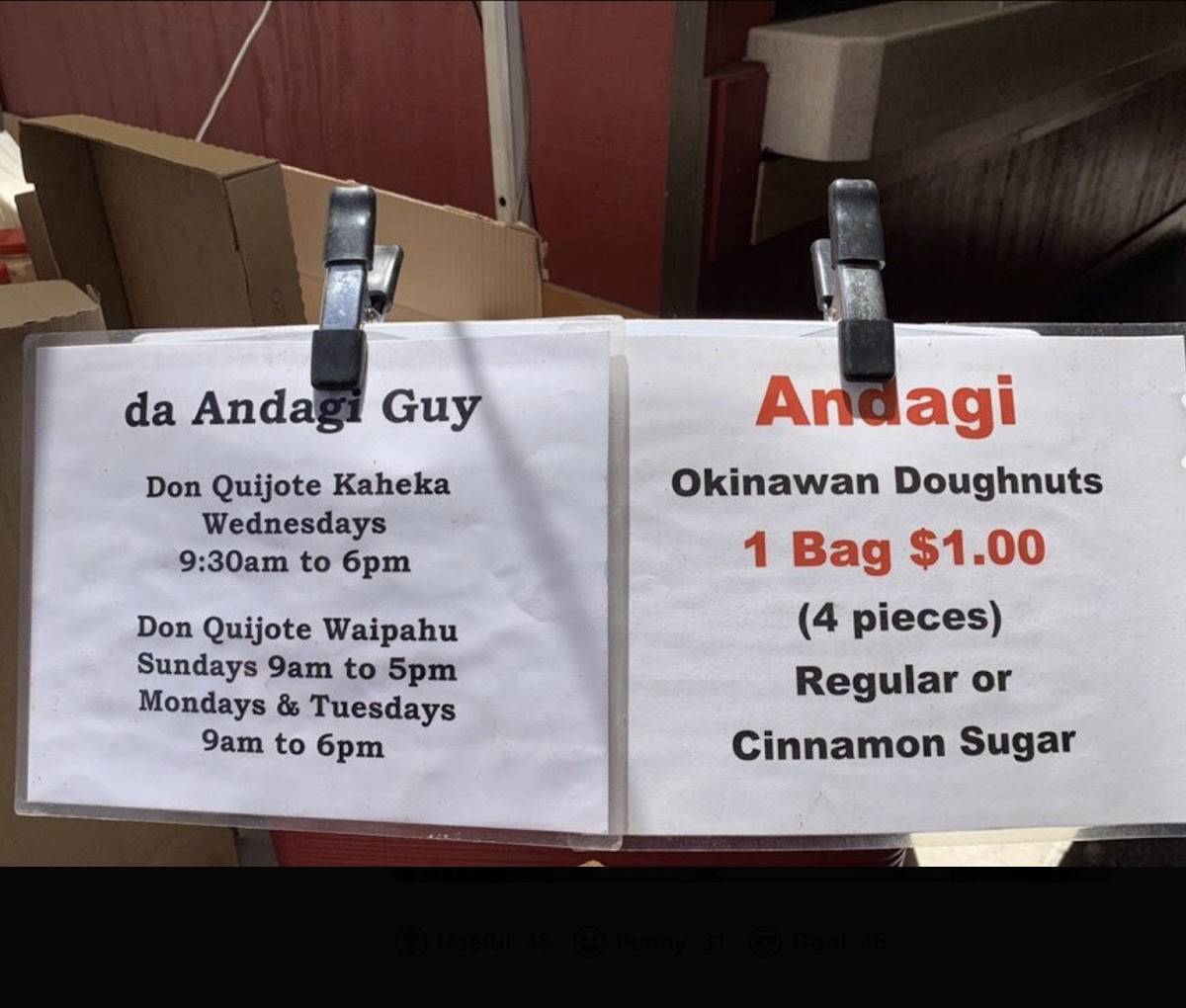 Menu at Da Andagi Guy desserts, Honolulu