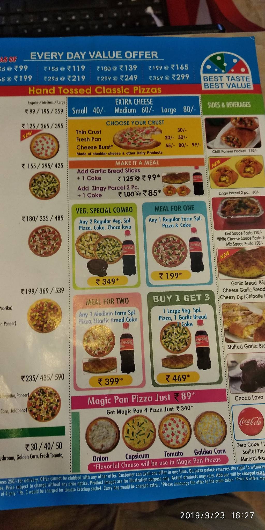 Menu at Da pizza palace, New Delhi, E2 block