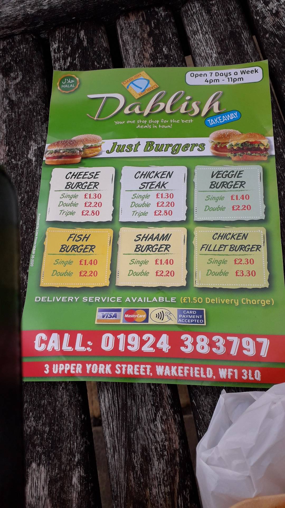 Menu at Dablish fast food, Wakefield