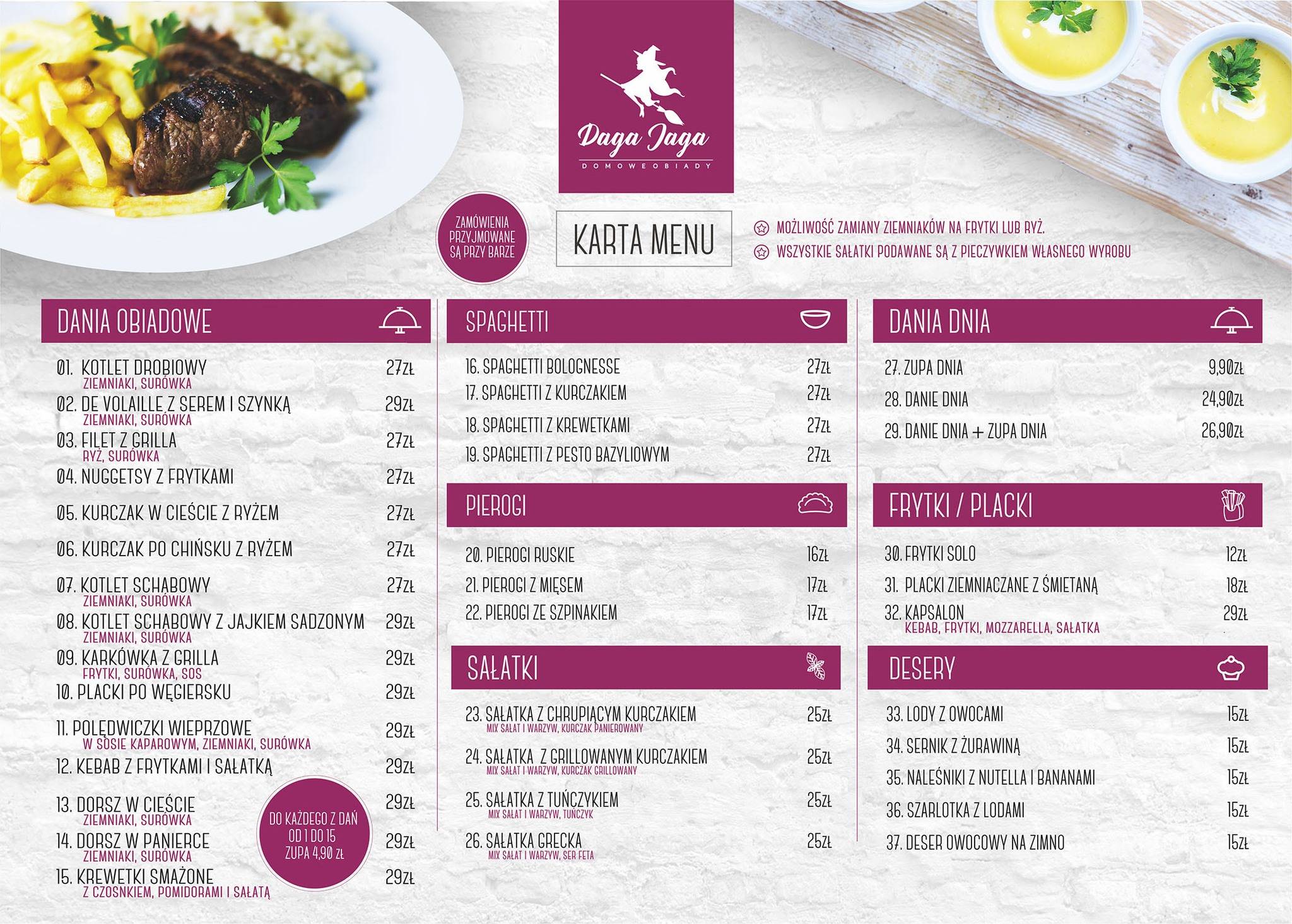 Menu at Daga Jaga restaurant, Sanok