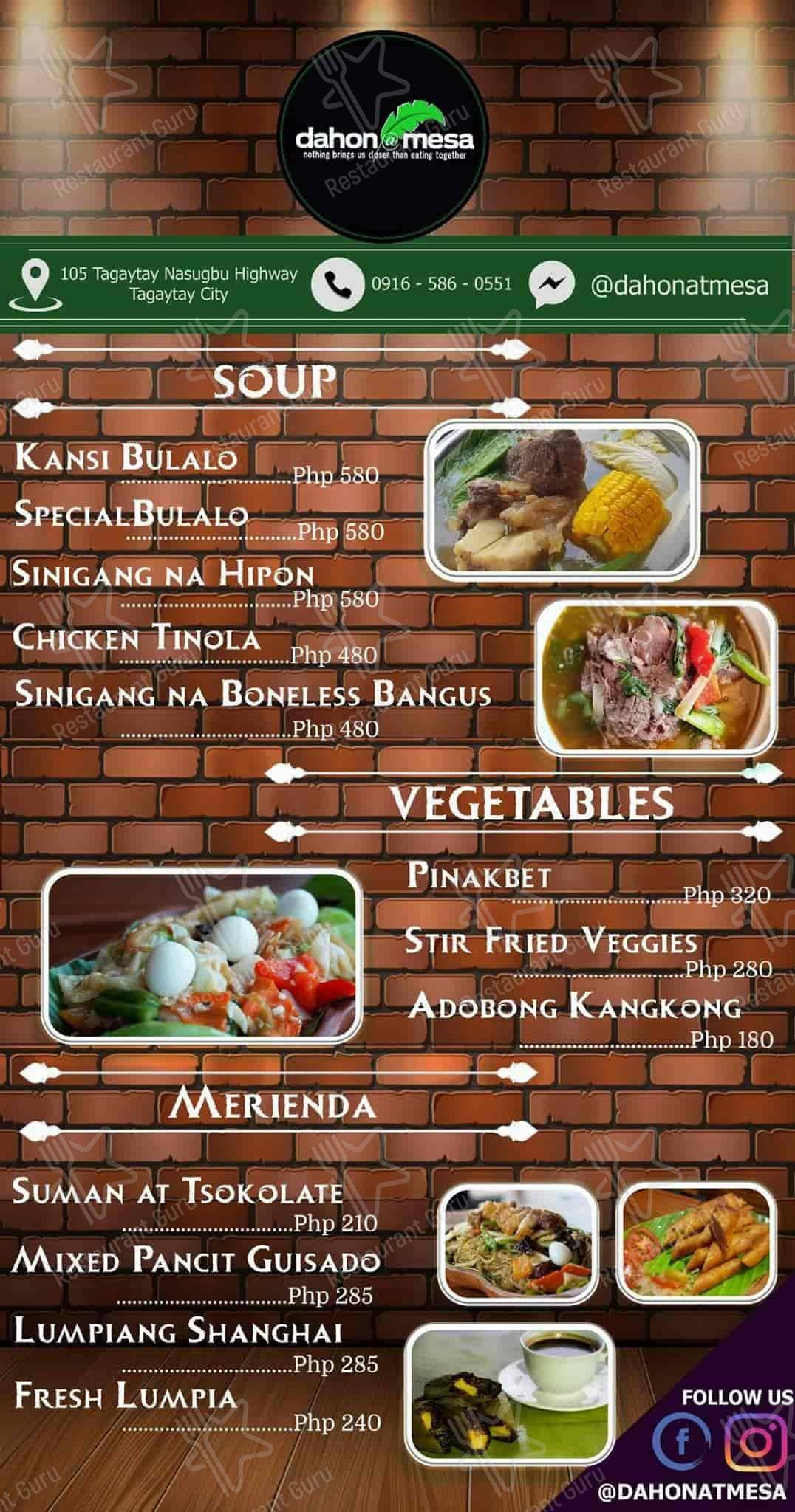 Menu at Dahon at Mesa - Tagaytay restaurant, Tagaytay