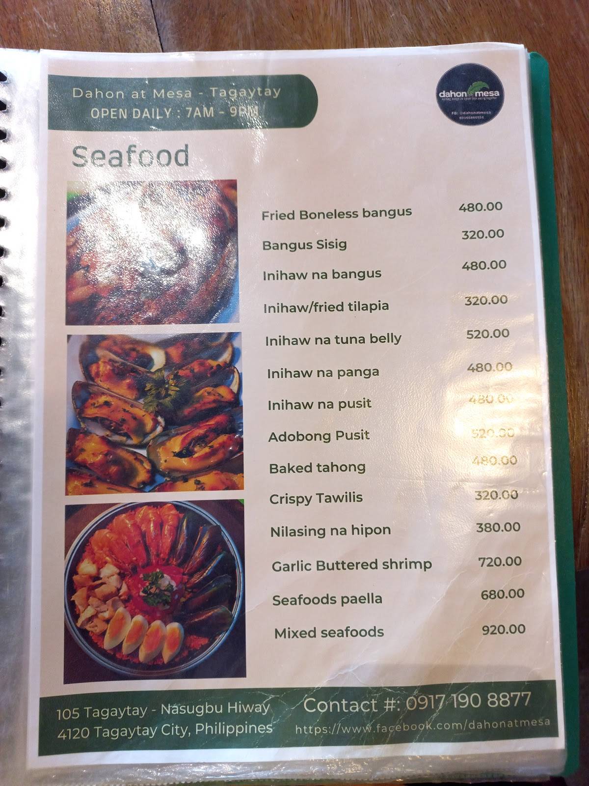 Menu at Dahon at Mesa - Tagaytay restaurant, Tagaytay