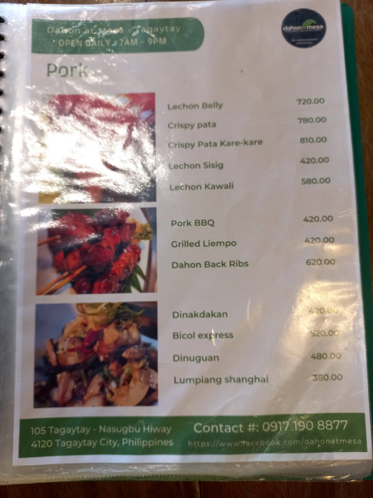 Menu at Dahon at Mesa - Tagaytay restaurant, Tagaytay
