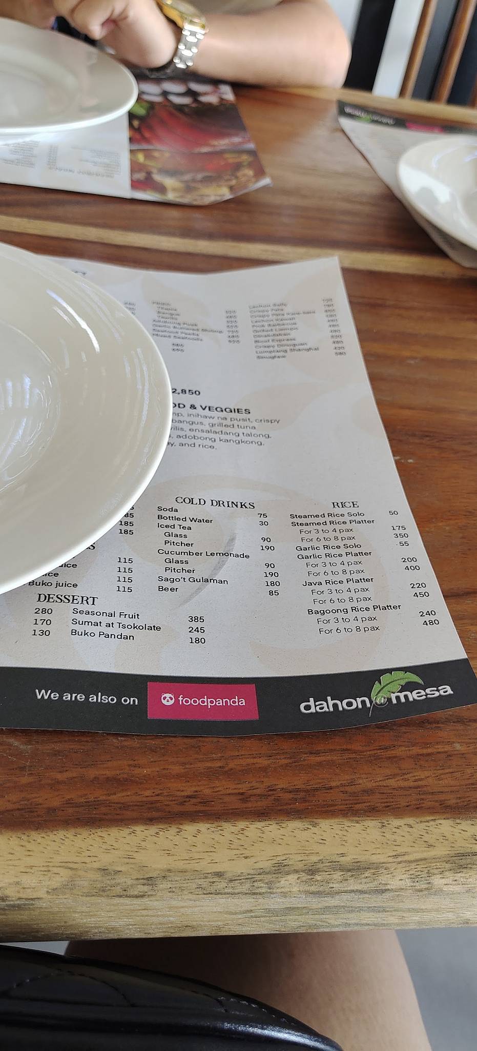 Menu at Dahon at Mesa - Tagaytay restaurant, Tagaytay