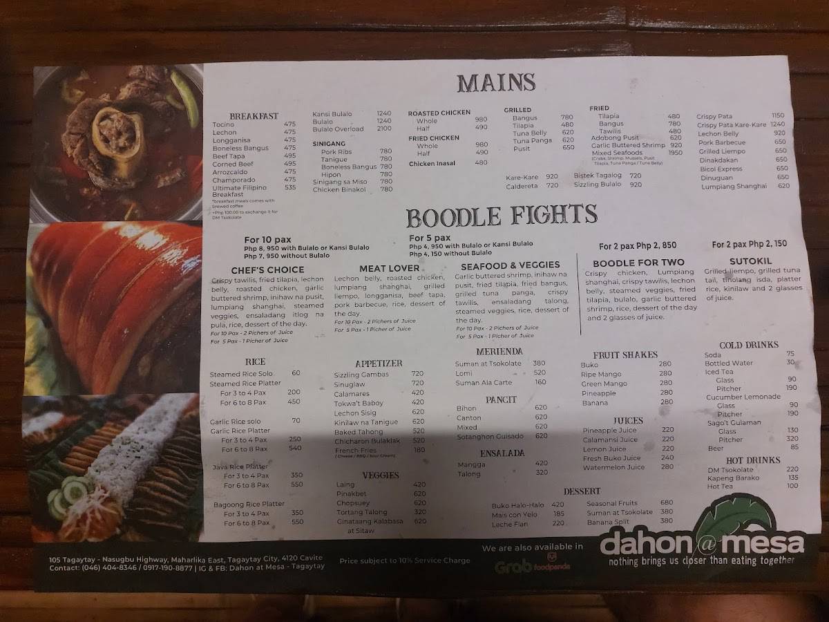 Menu at Dahon at Mesa - Tagaytay restaurant, Tagaytay