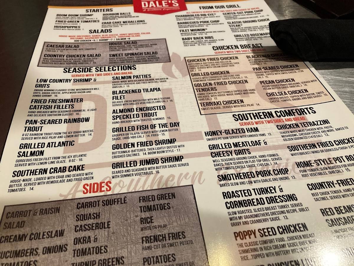 Menu at Dale's Southern Grill steakhouse, Hoover, Montgomery Hwy #109