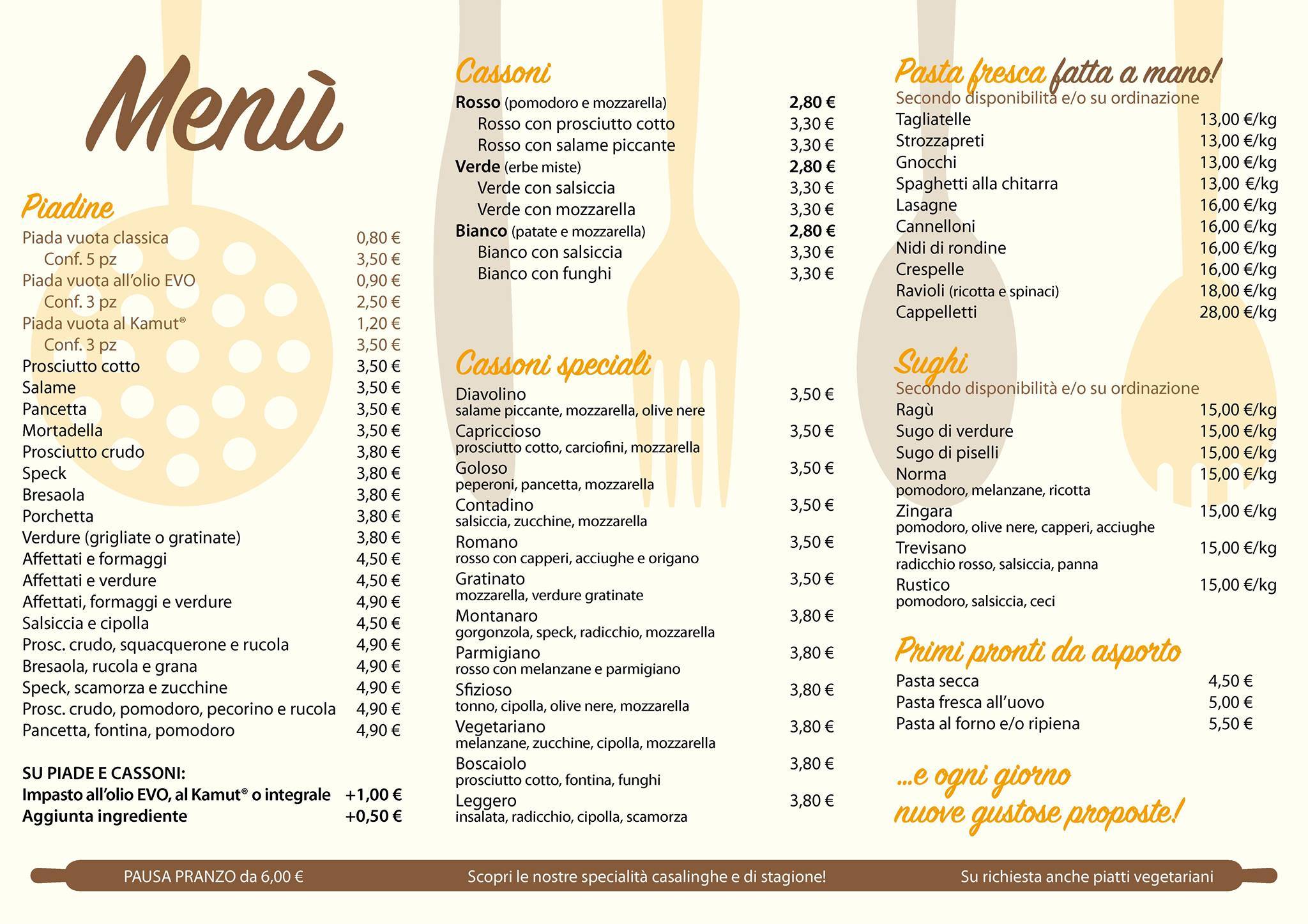 Speisekarte von Dalla Vale restaurant, Rimini
