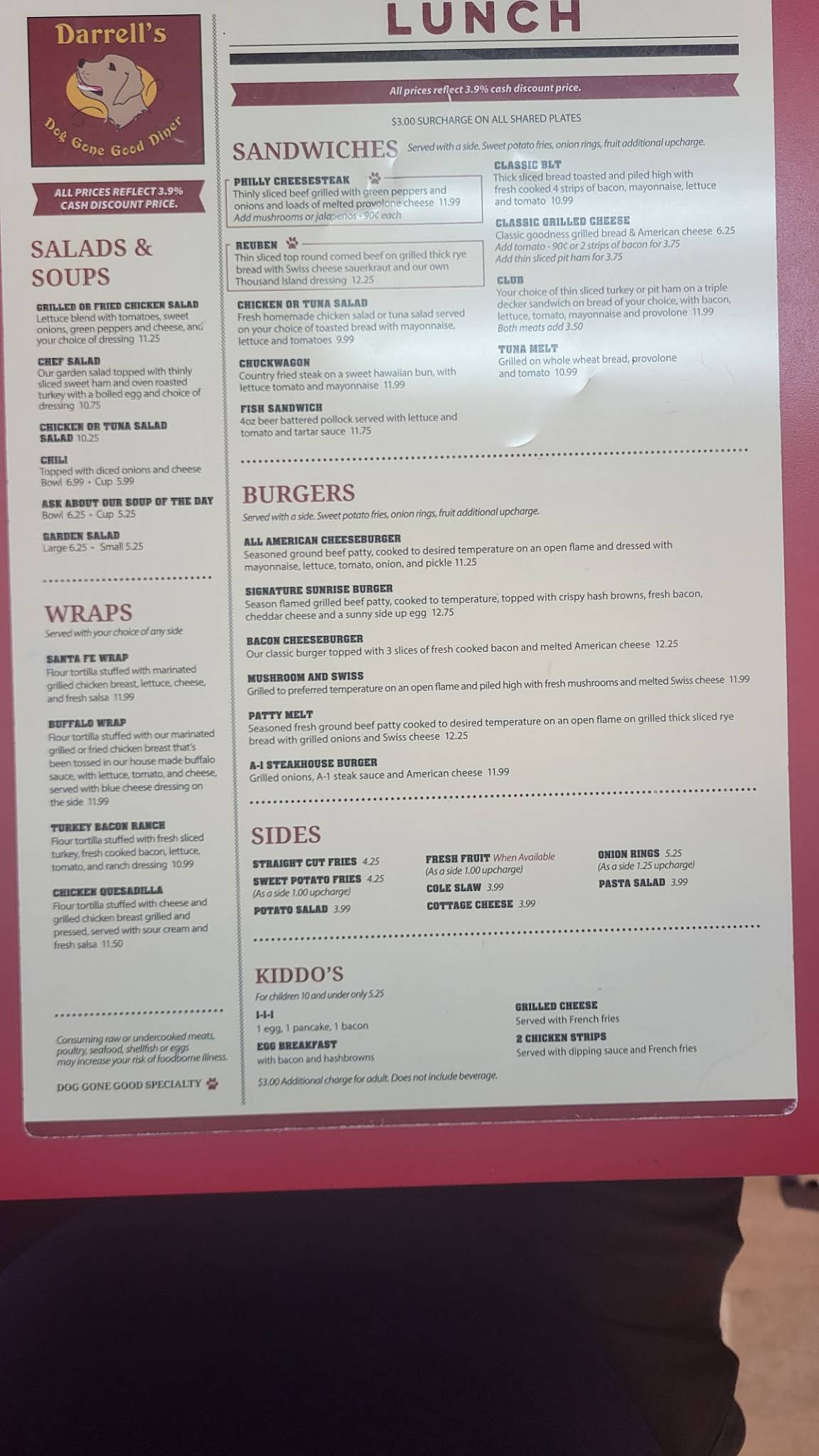 Menu at Darrell's Diner restaurant, Ocala, S Pine Ave