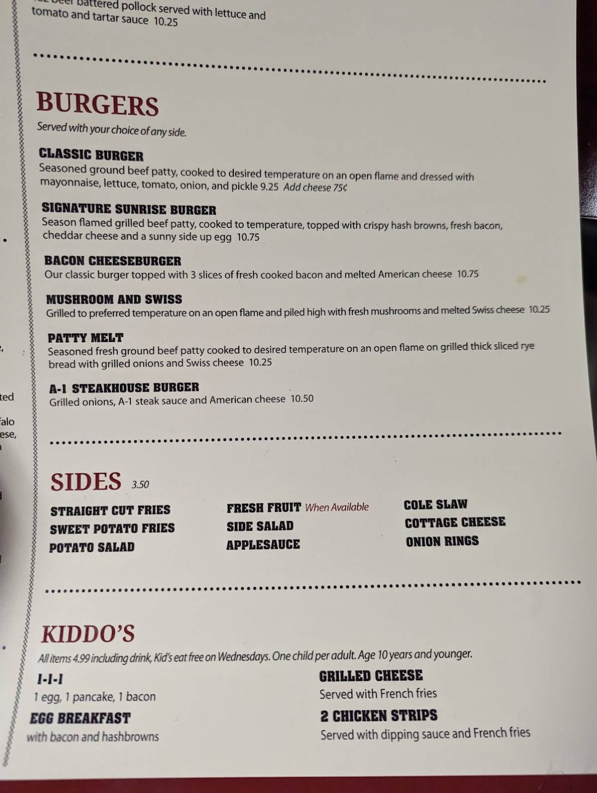 Menu at Darrell's Diner restaurant, Ocala, S Pine Ave