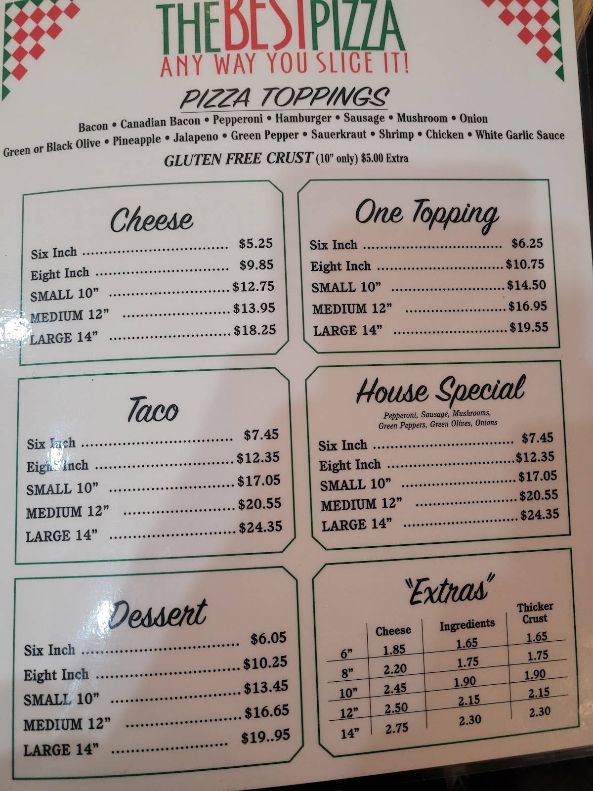 Menu at Dars Pizza pizzeria, Pipestone