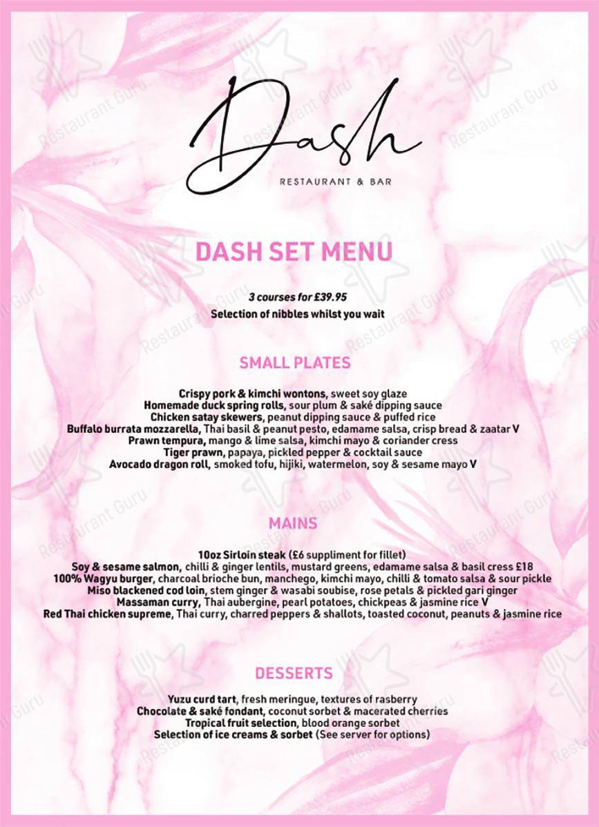 Меню Dash Restaurant & Bar Liverpool, Ливерпуль