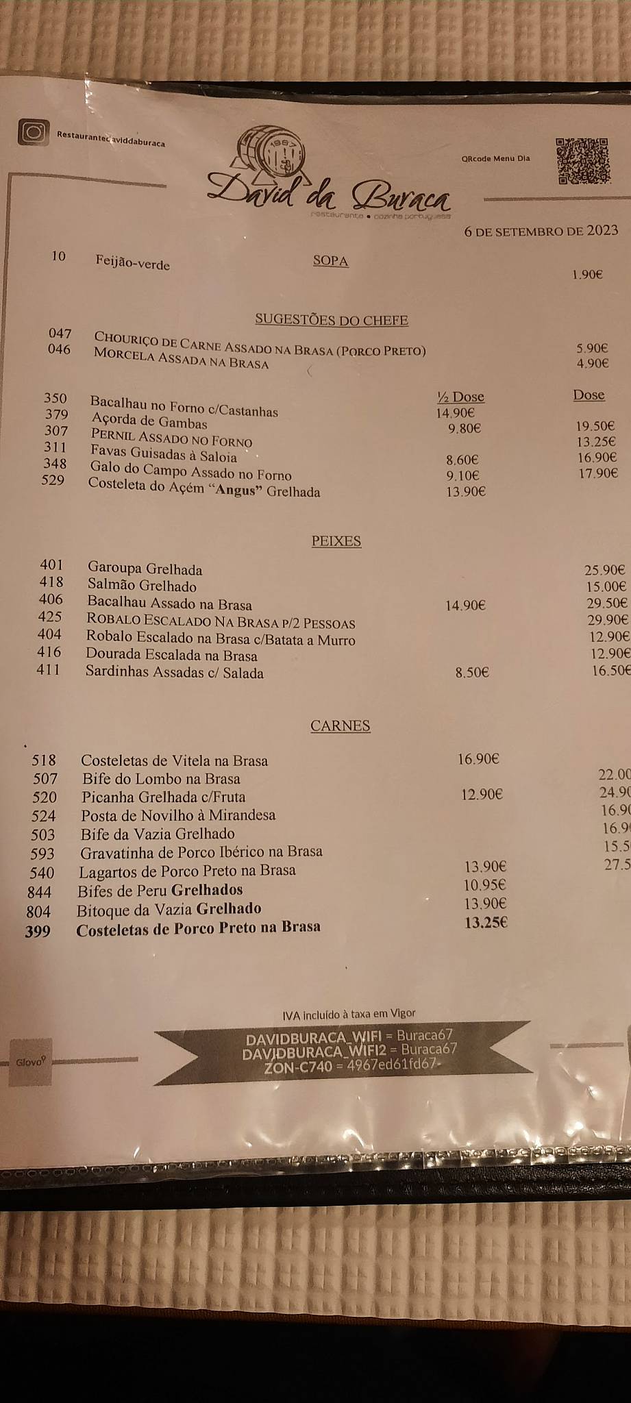 Menu em David da Buraca restaurante, Lisboa